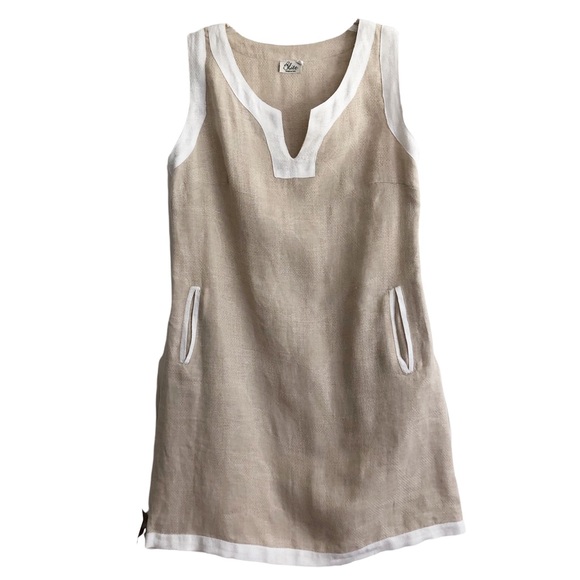 Blitz | Dresses | Blitz Tan White Italian Linen Aline Sleeveless Sheath ...